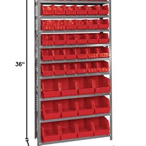 Quantum Storage Systems QSBU-230240RD Giant Open Hopper Steel Shelving System, 12" D x 36" W x 75" H, with 10 Shelves and 36 QUS230 and 12 QUS240 Bins, Red