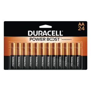 duracell coppertop aa batteries with power boost ingredients, 24 count pack double a battery with long-lasting power, alkaline aa battery for household and office devices