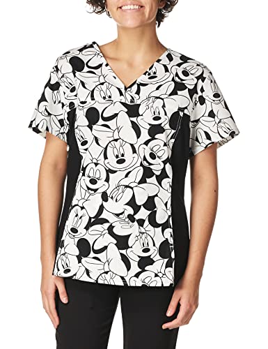 Disney Cherokee Women's V-Neck Knit Panel Top Big Minnie, Black, X-Large