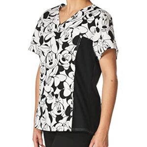 Disney Cherokee Women's V-Neck Knit Panel Top Big Minnie, Black, X-Large