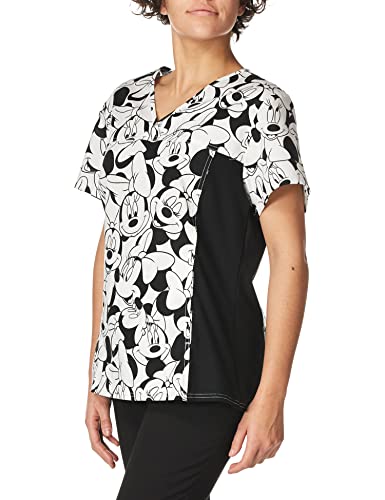 Tooniforms Women Scrubs Top V-Neck Knit Panel 6875C, L, Big Minnie