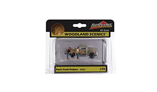 Woodland Scenics Autoscene Paul's Fresh Produce Pickup Truck w/Figures HO Scale