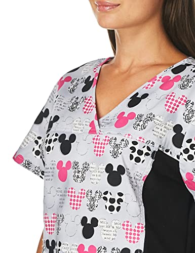 Disney Cherokee Women's V-Neck Knit Panel Top Mickey, Grey, Medium