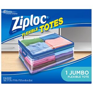 ziploc flexible totes clothes and blanket storage bags, perfect for closet organization and storing under beds, jumbo, 1 count