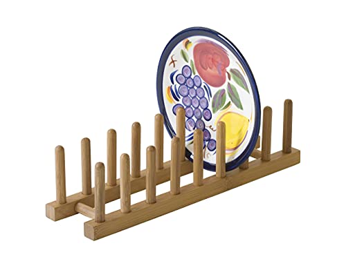 Lipper International 887 Bamboo Wood Plate Rack and Pot Lid Holder, 15-3/8" x 4-3/8" x 4"