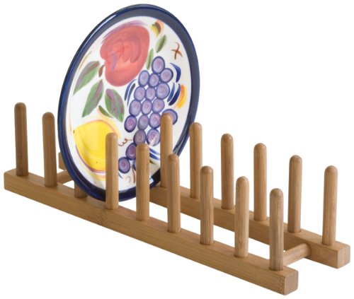 Lipper International 887 Bamboo Wood Plate Rack and Pot Lid Holder, 15-3/8" x 4-3/8" x 4"