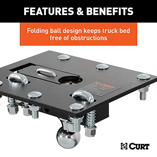 CURT 61052 Over-Bed Folding Ball Gooseneck Hitch, 30,000 lbs, 2-5/16-Inch Ball , Black