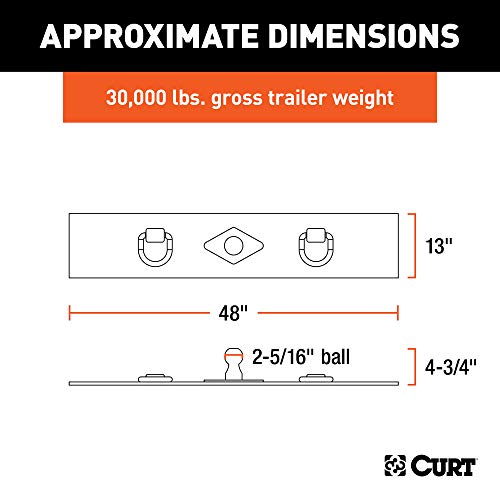 CURT 65500 Over-Bed Flat Plate Gooseneck Hitch, 30,000 lbs, 2-5/16-Inch Ball , Black