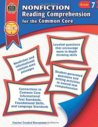 Teacher Created Resources Nonfiction Reading Comprehension for the Common Core Book, Grade 7