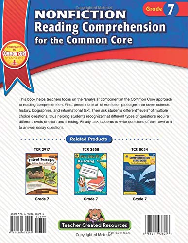 Teacher Created Resources Nonfiction Reading Comprehension for the Common Core Book, Grade 7