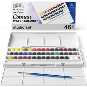 winsor & newton cotman watercolor studio set, 45 half pans