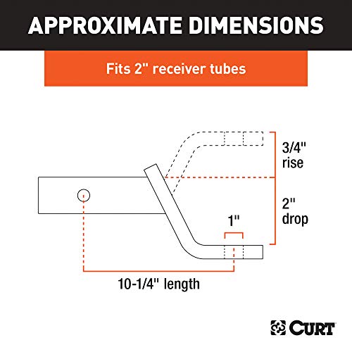 CURT 45040 Class 3 Trailer Hitch Ball Mount, Fits 2-Inch Receiver, 7,500 lbs, 1-Inch Hole, 2-In Drop, 3/4-Inch Rise