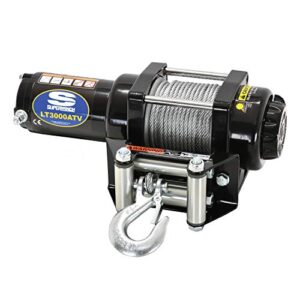 superwinch 1130220 lt3000 12v dc winch 3,000lb/1361kg single line pull with roller fairlead, 3/16in x 50ft steel wire rope, corded handheld remote