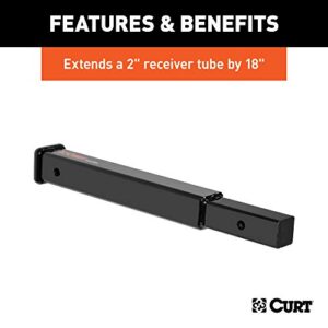 CURT 45796 18-Inch Long Trailer Hitch Extension for 2-Inch Receiver, 3,500 lbs , Black