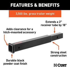 CURT 45796 18-Inch Long Trailer Hitch Extension for 2-Inch Receiver, 3,500 lbs , Black