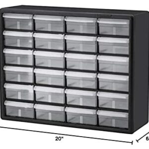 Akro-Mils 10124, 24 Drawer Plastic Parts Storage Hardware and Craft Cabinet, 20-Inch W x 6-Inch D x 16-Inch H, Black