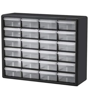 akro-mils 10124, 24 drawer plastic parts storage hardware and craft cabinet, 20-inch w x 6-inch d x 16-inch h, black