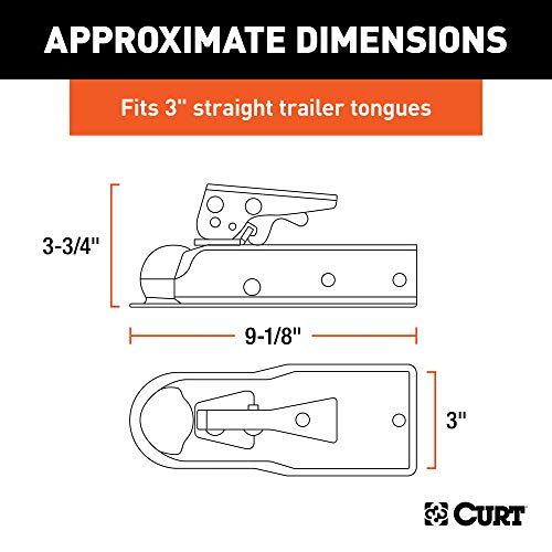 CURT 25131 Straight Tongue Trailer Coupler for 3-Inch Channel, 1-7/8-In Hitch Ball, 2,000 lbs