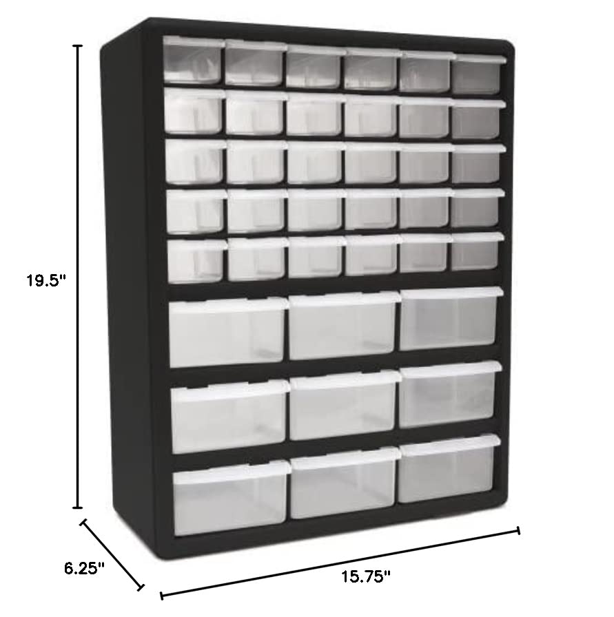 Homak Parts Organizer, Black, 39 Drawers