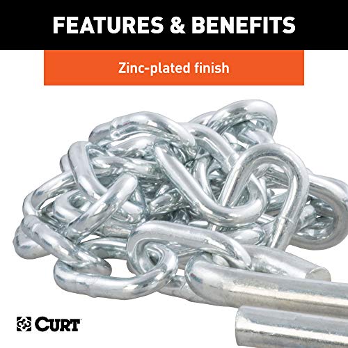 CURT 80030 48-Inch Trailer Safety Chain with 7/16-In S-Hooks, 5,000 lbs Break Strength , White