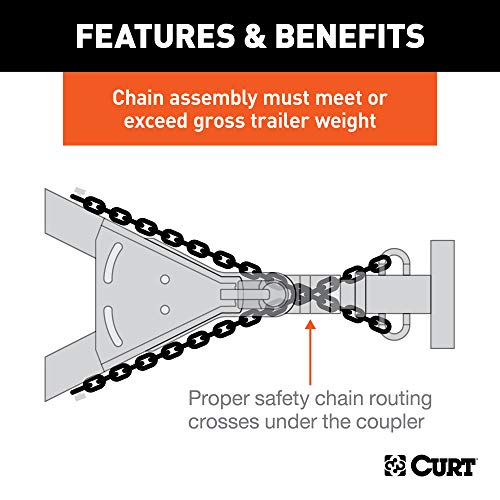 CURT 80030 48-Inch Trailer Safety Chain with 7/16-In S-Hooks, 5,000 lbs Break Strength , White