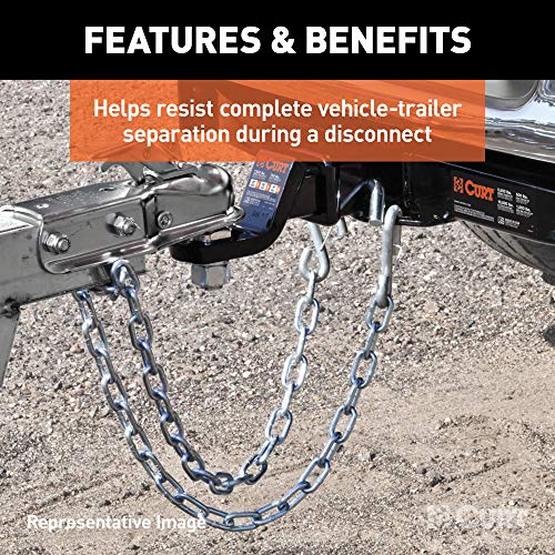 CURT 80030 48-Inch Trailer Safety Chain with 7/16-In S-Hooks, 5,000 lbs Break Strength , White