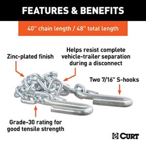 CURT 80030 48-Inch Trailer Safety Chain with 7/16-In S-Hooks, 5,000 lbs Break Strength , White