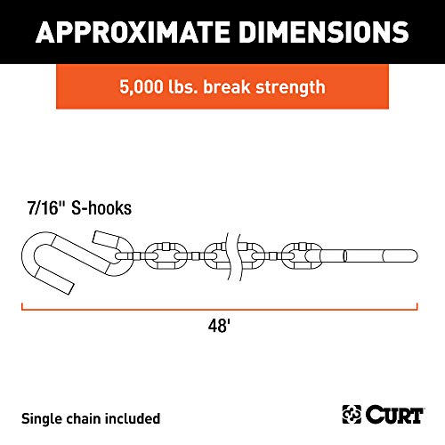 CURT 80030 48-Inch Trailer Safety Chain with 7/16-In S-Hooks, 5,000 lbs Break Strength , White