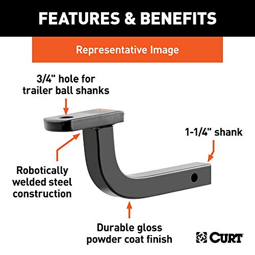 CURT 45520 Class 2 Trailer Hitch Ball Mount, Fits 1-1/4-Inch Receiver, 3,500 lbs, 3/4-Inch Hole, 3-1/8-Inch Rise