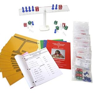 Hands-On Equations® Class Set for Teacher and 30 Students. Includes The Teacher Demonstration Balance Scale and Game Pieces and 30 Sets of Student manipulatives. Grade 3 and up.