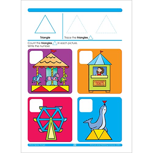 School Zone - Kindergarten Scholar Workbook - 64 Pages, Ages 5 to 6, Alphabet, Phonics, Shapes, Patterns, Counting, Addition & Subtraction, and More