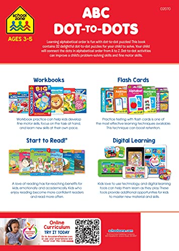 School Zone - ABC Dot-to-Dots Workbook - 32 Pages, Ages 3 to 5, Preschool, Kindergarten, Connect the Dots, Alphabet, Letter Puzzles, and More (School Zone Get Ready!™ Activity Book Series)