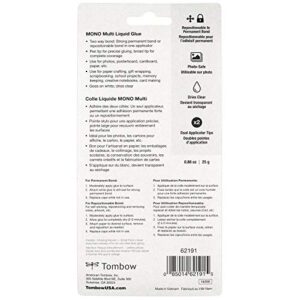 Tombow 62191 MONO Multi Liquid Glue, 0.88 Ounce, 1-Pack. Multi-Purpose Glue with Dual Tip Dispenser for Precise to Full Coverage Application