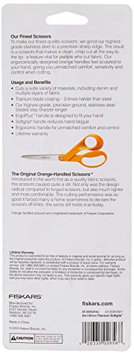 Fiskars 01-004244J Premier Softgrip Titanium Straight Adult Scissors, 8 Inch, Orange