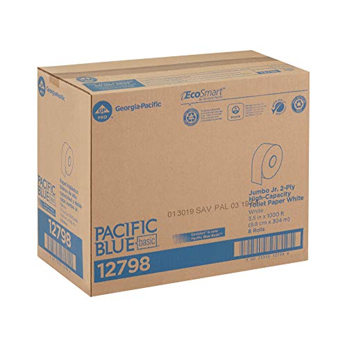 Pacific Blue Basic 2-Ply Jumbo Jr. 9" Toilet Paper by GP PRO (Georgia-Pacific), 12798, 1,000 Linear Feet per Roll, 8 Rolls Per Case