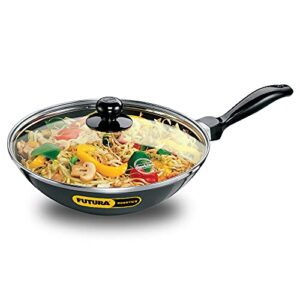 futura ndl20g non-stick deep-fry pan(kadhai) 2.0 litre with glass lid and flat bottom, 10.23 in, gray