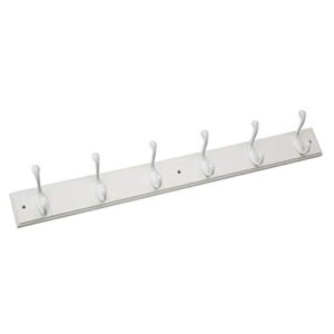 franklin brass heavy duty coat and hat hook rail wall hooks 6 hooks, 27 inches, white/white, rplr6dj-pww-l1