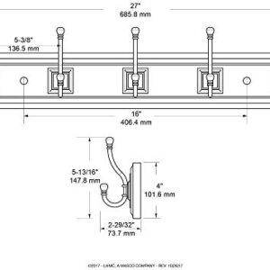 Brainerd R46121Y-WSN-L Five Arch Hook 27-inch Wide Architectural Hat and Coat Rail/Rack