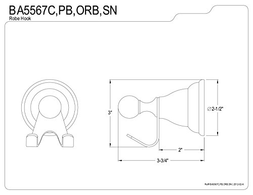 Kingston Brass BA5567SN Royale Robe Hook, 3-3/4" Length, Brushed Nickel