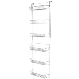 lavish home (white) 6-tier adjustable pantry shelves and door rack for home organization and storage, (l) 19” x (w) 5” x (h) 56-64″