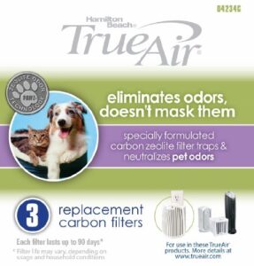 hamilton beach trueair replacement carbon filter for odor eliminators, neutralizes pet smells, 3-pack (04234g), 5.8 x 1.8 x 6.8 inches , white