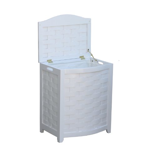 Oceanstar BHV0100W Bowed Front Veneer Laundry Wood Hamper, White Finished