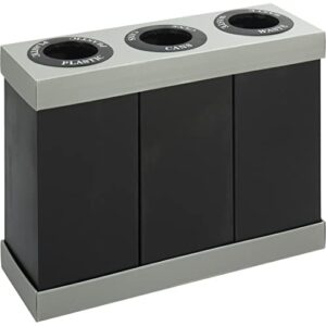 safco 9798bl products at-your-disposal triple recycling center, black, impact and water resistant, three 28 gallon bins