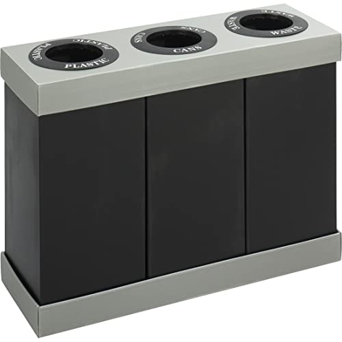 Safco 9798BL Products at-Your-Disposal Triple Recycling Center, Black, Impact and Water Resistant, Three 28 Gallon Bins