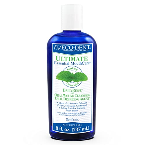 EcoDent Ultimate Sparkling Clean Mint Daily Mouth Rinse, Wound Cleaner, Essential Oils, Baking Soda, Co-Q10, Mouthwash, Fluoride Free Mouthwash, 8 Fl Oz