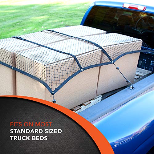 CargoSmart Adjustable Truck Net — Cargo Net for Pickup Truck Bed Adjustable to a Maximum Size of 78” x 55” — Fits on Most Standard Sized Truck Beds