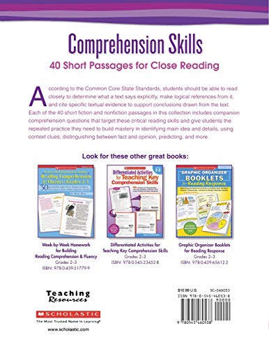 Scholastic Teaching Resources SC-546053 Comprehension Skills Gr 2 40 Short Passages For Close Reading