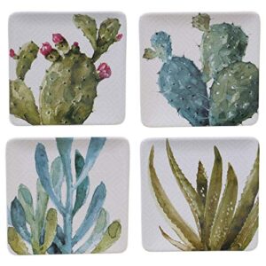 certified international cactus verde 8.5″s quare salad/dessert plates, set of 4 assorted designs,one size, multicolored,22171set4