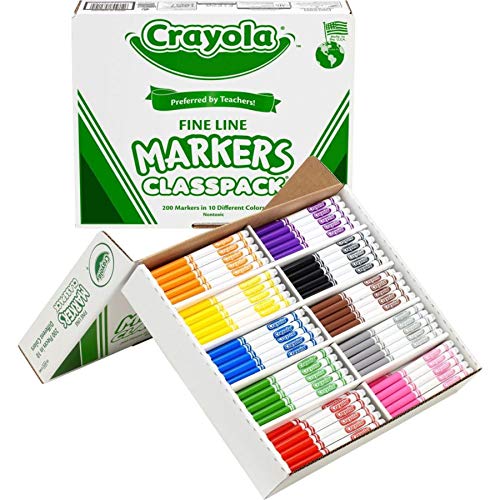 Crayola Fine Line Markers For Kids, Back to School Supplies For Teachers, Bulk Markers For School, 200 Count, Brown