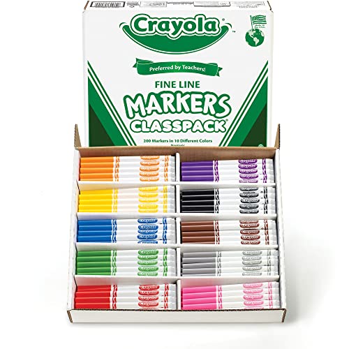 Crayola Fine Line Markers For Kids, Back to School Supplies For Teachers, Bulk Markers For School, 200 Count, Brown